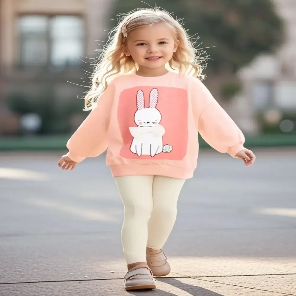 Little Maven Kid Girls Rabbit Print Cotton Sweatshirt Set